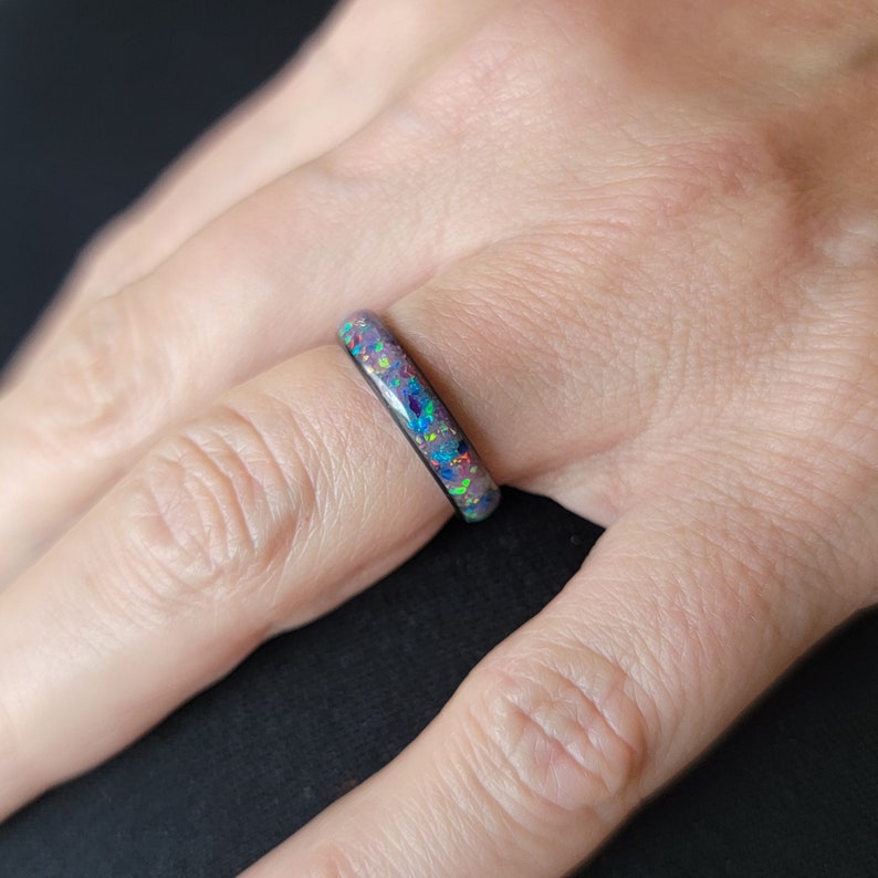 Carbon Fiber Ring With Nebula Opal Inlay - Handcrafted -lightweight ...