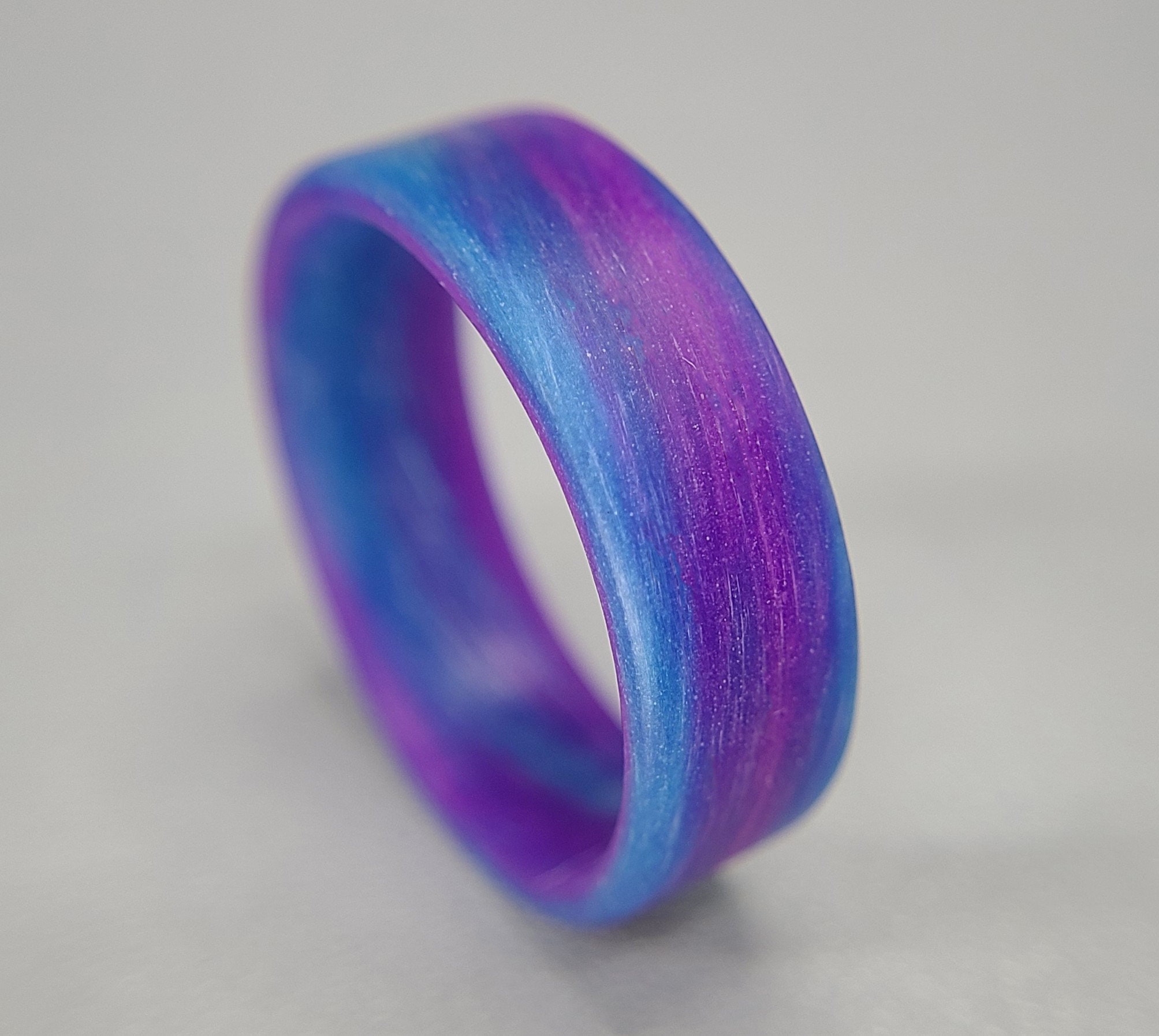 Handcrafted Purple & Blue Swirl Glow Ring - Custom Band Widths - Etsy