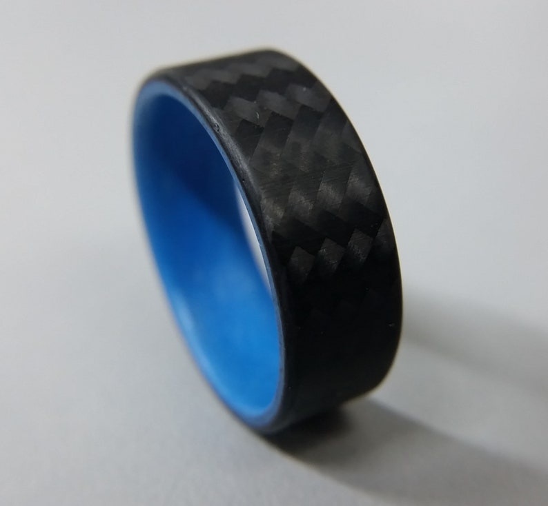 Carbon Fiber Twill Ring with blue interior | Etsy