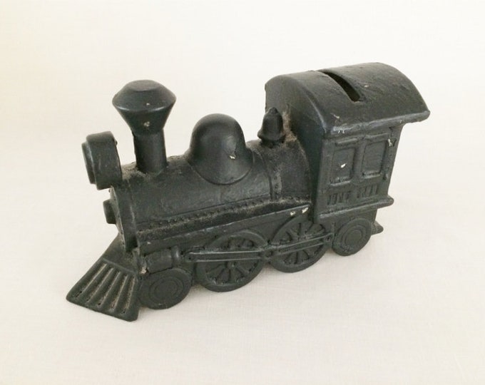 CAST METAL TRAIN Locomotive Coin Bank - Black Painted Cast Metal Train ...