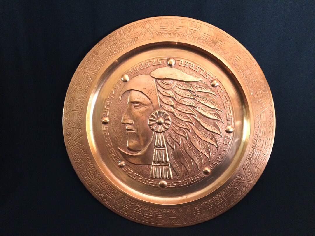 Vintage Mayan Solid Copper Warrior Head Plate Mexican/myan - Etsy