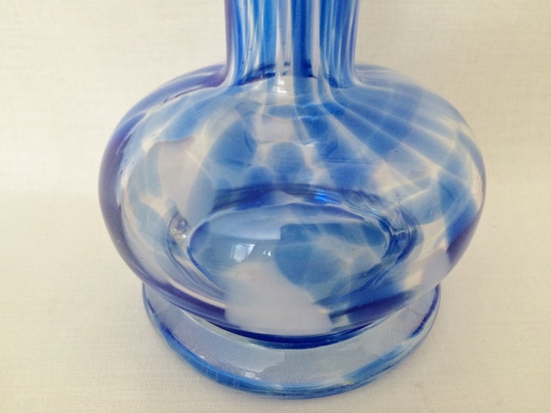 Hand Blown Blue Swirl Art Glass Vase Wapplied Thread Etsy