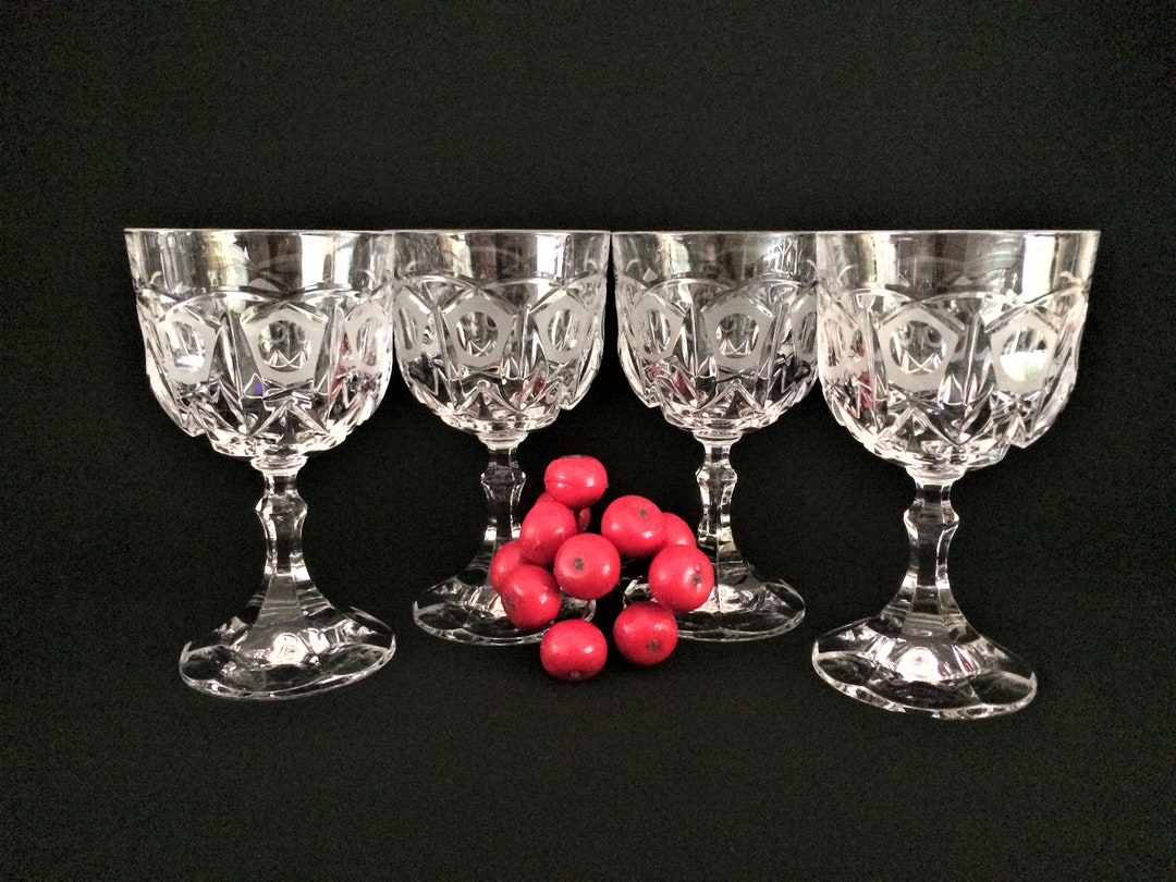 Vintage Cut Crystal & Frosted Wine Water Goblets Crystal Wine Glasses ...