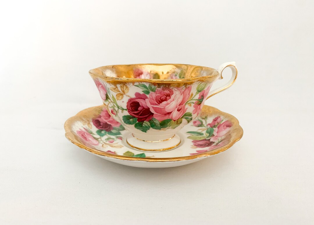 Vintage Royal Albert Princess Anne Roses Gold Gilded Teacup Pink Red ...