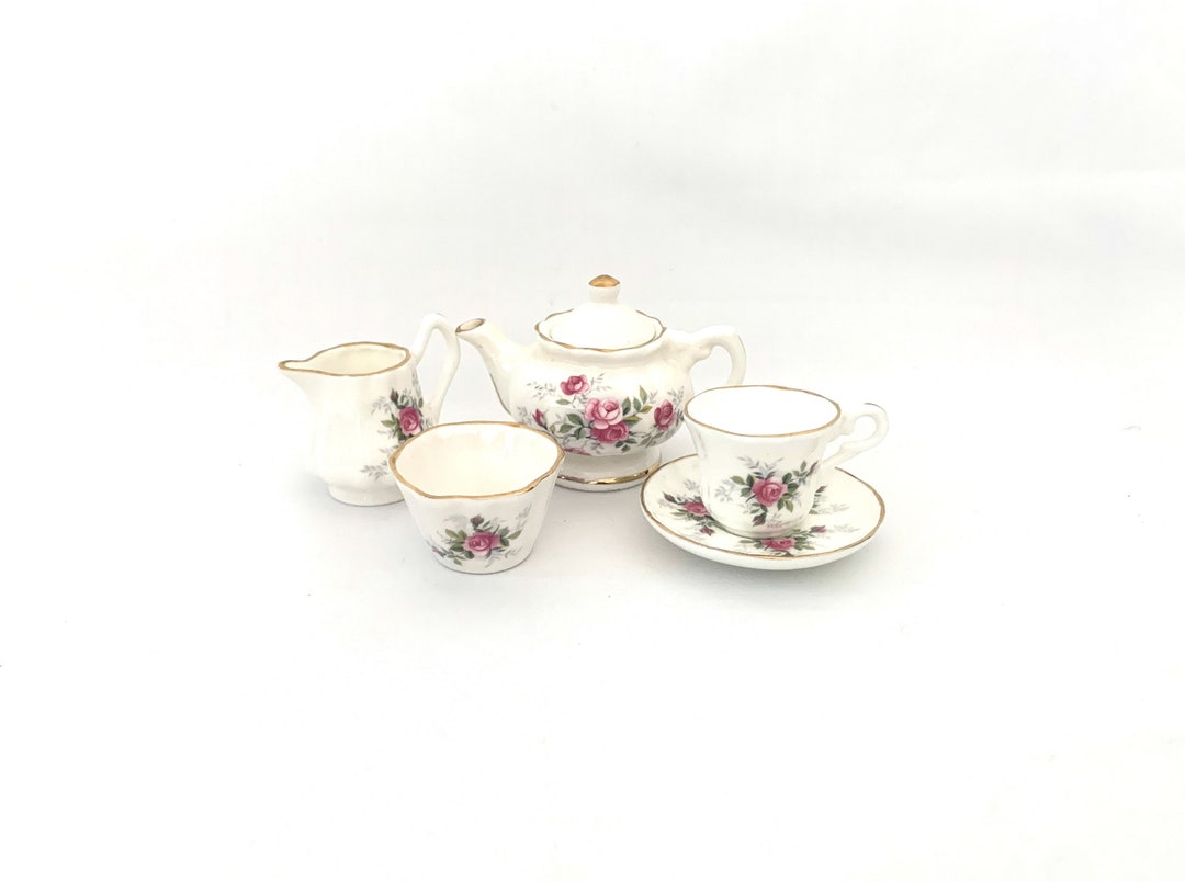 Vintage Miniature Bone China Tea Set England Blue Waters Doll House Tea ...