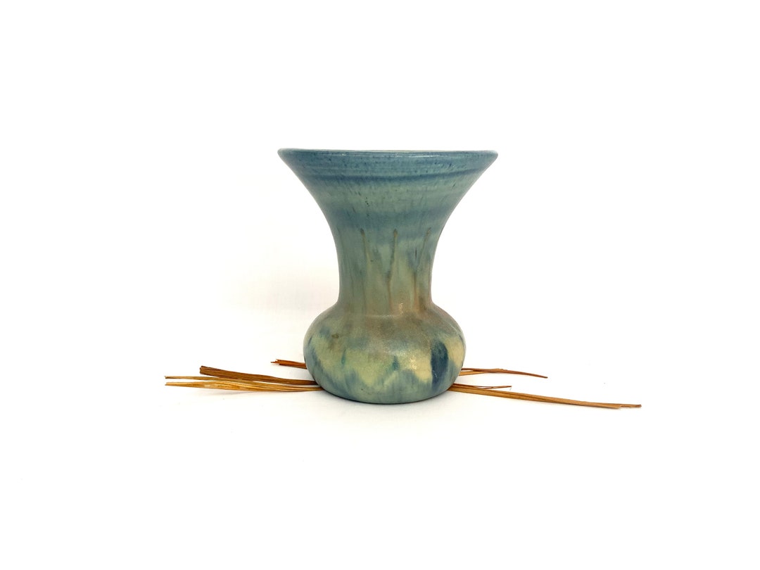 Vintage Studio Art Pottery Drip Vase Yellow Green/blue Spitoon Shape ...