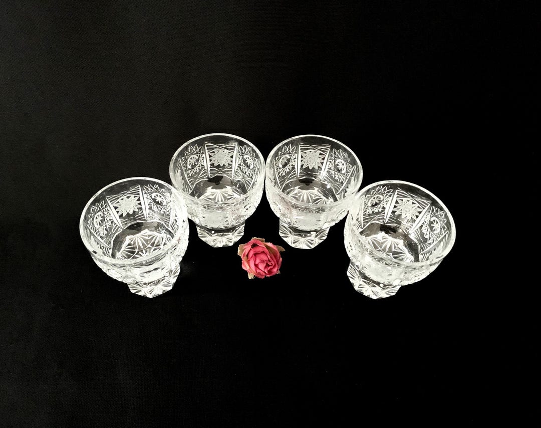Rare Czech Bohemia Queen Lace Crystal Cordial Glasses - Hand Cut Lead ...