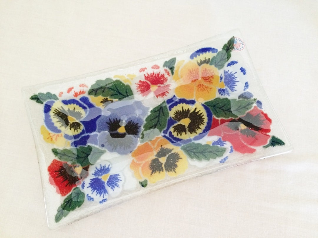 Peggy Karr Fused Glass Pansies Tray Glass Serving Tray - Etsy