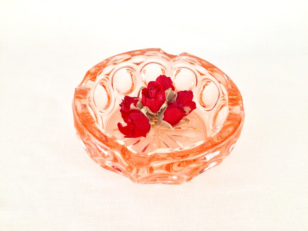 Vintage Pink Depression Glass Round Ashtray - Model Flint Glass Company ...