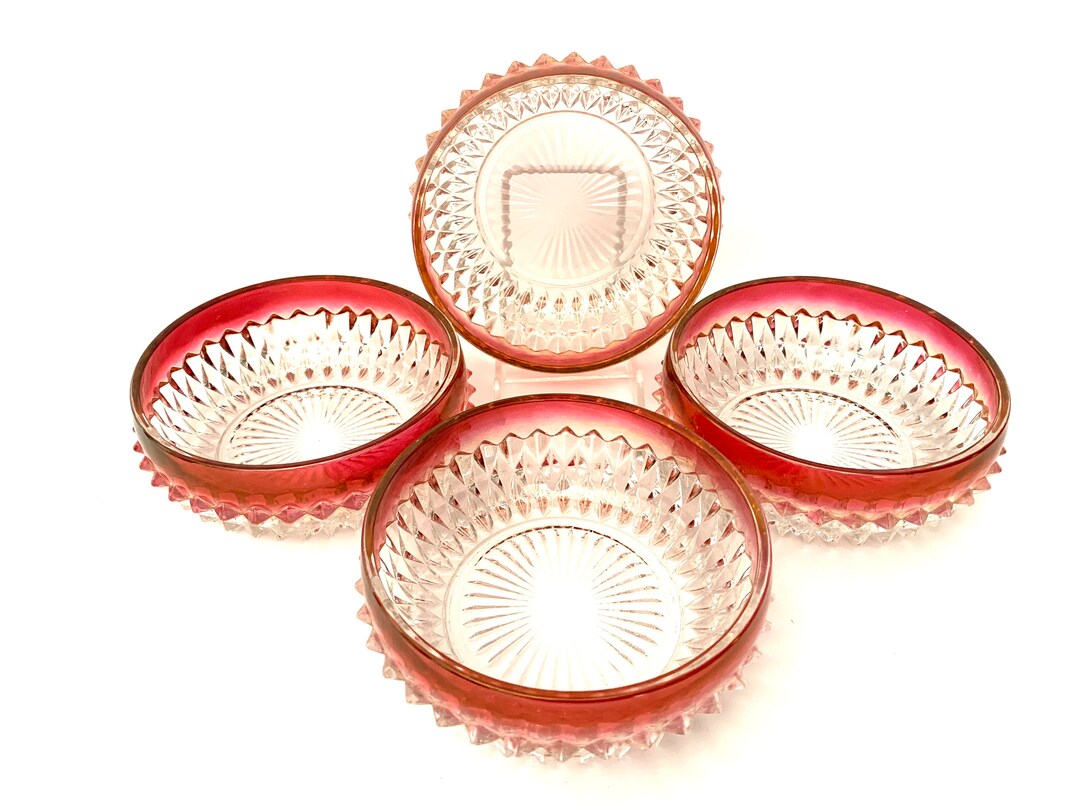 Vintage Indiana Glass Diamond Point Ruby Flash Bowls - Etsy