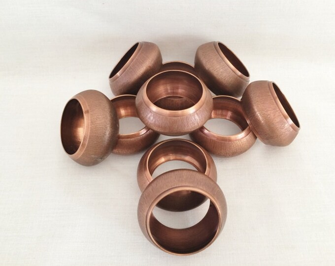 10 - SOLID COPPER NAPKIN Rings - Brushed Copper Pattern - Etsy
