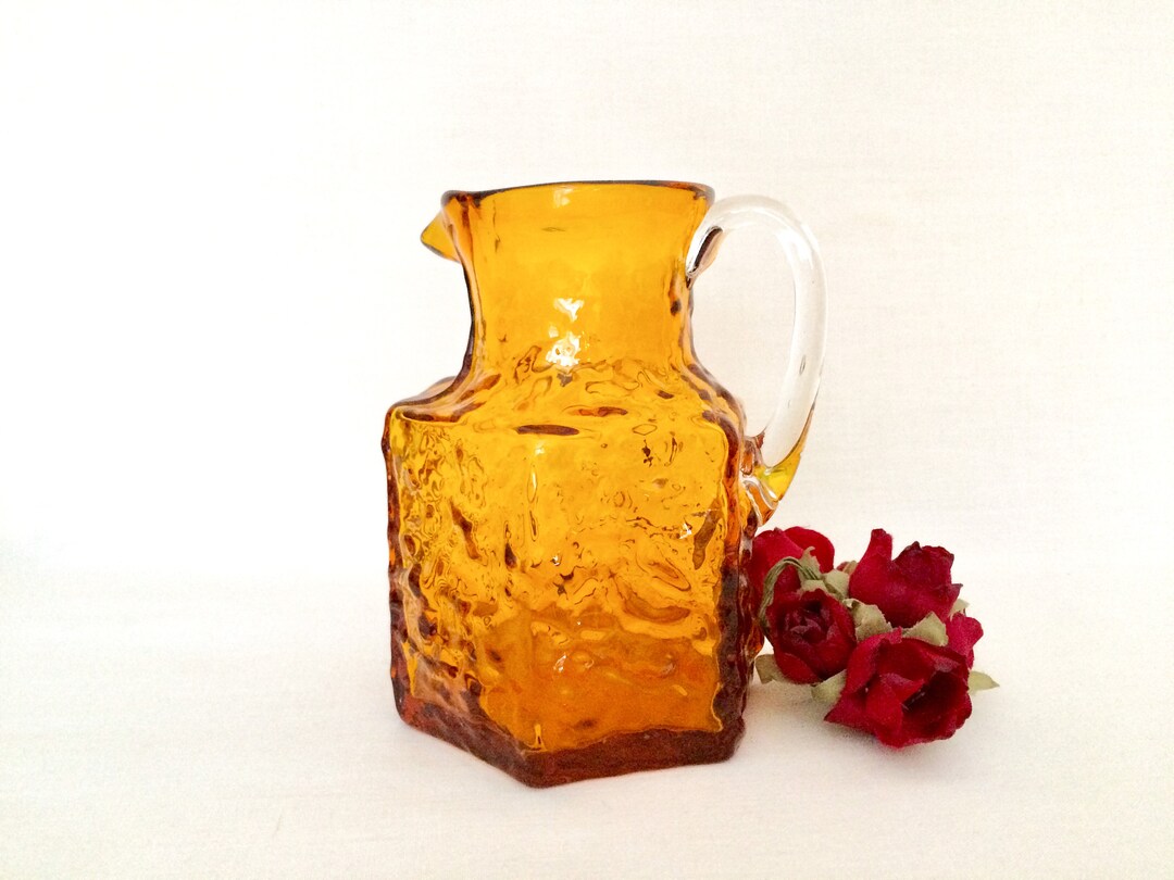 Vintage Pilgrim Glass Amber Nugate Rock Crystal Pitcher - Textured ...