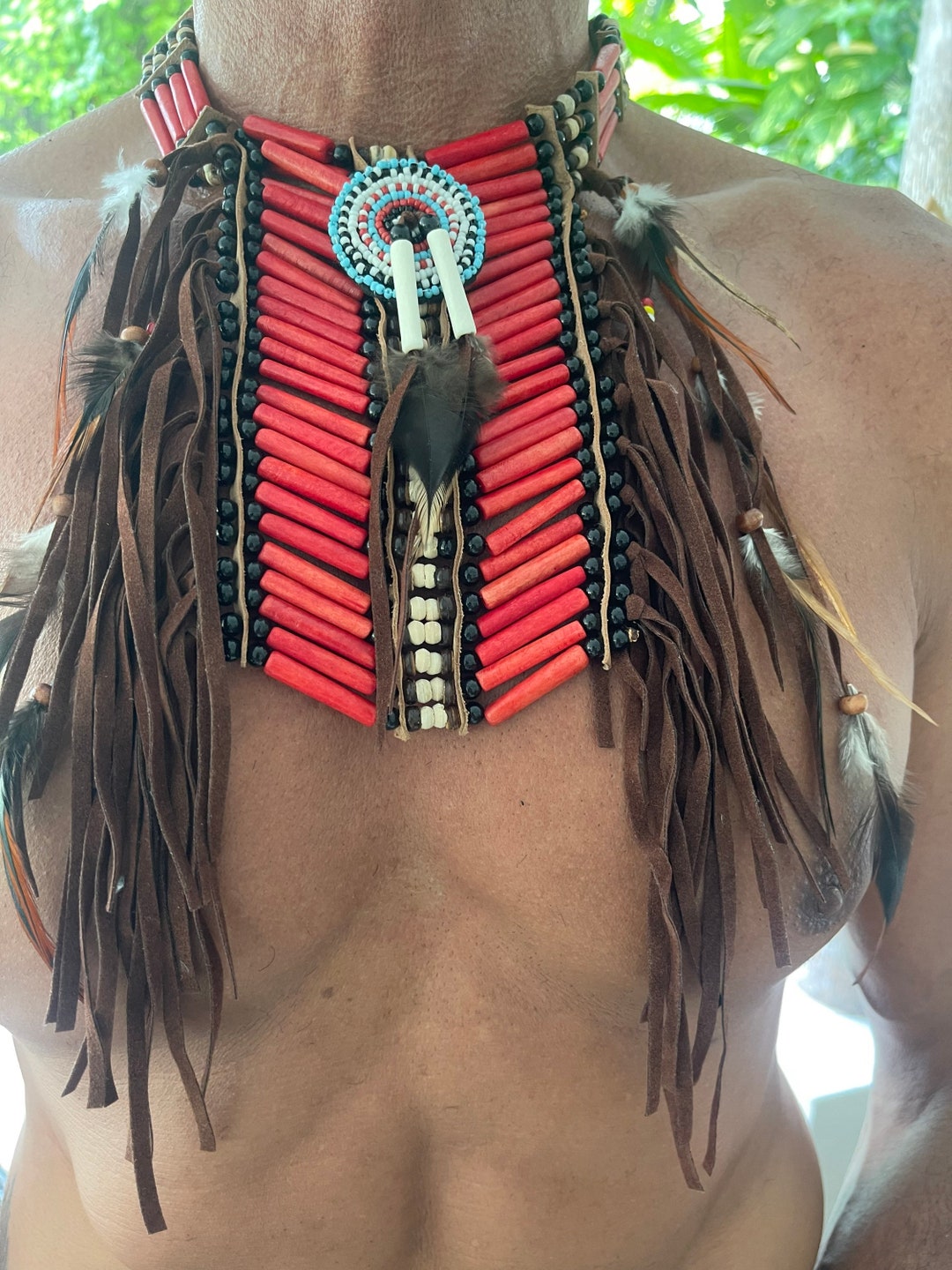 Native American Red Mini Bone Chest-piece - Etsy