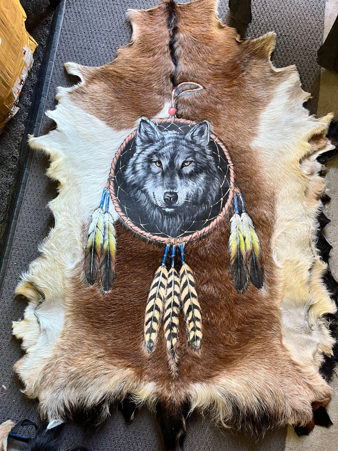 Wolf Design. Hand Painted Goat Hide. - Etsy