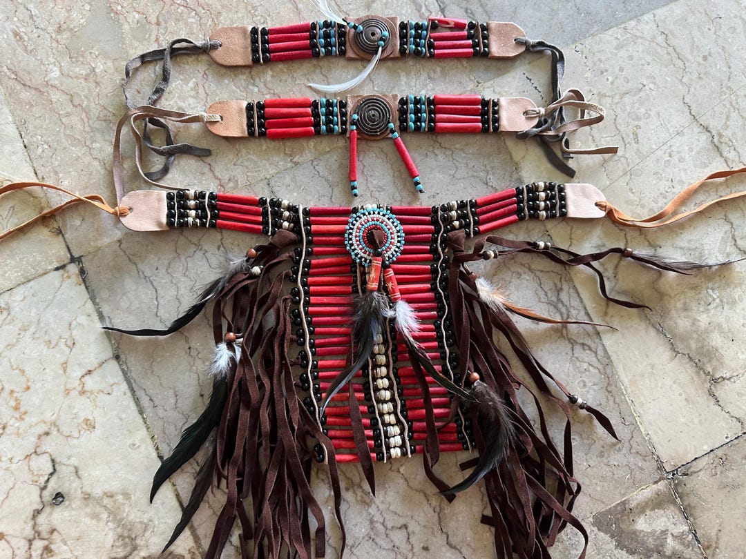 Native American Red Mini Chest Piece Plus 2 Bracelets / Armbands - Etsy