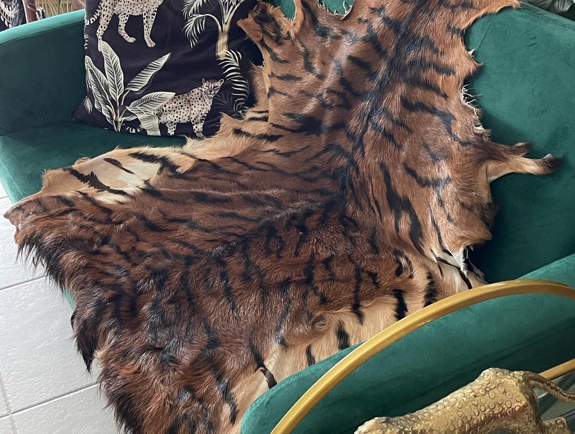 Hand Painted Goat Hide. Tiger Print. - Etsy