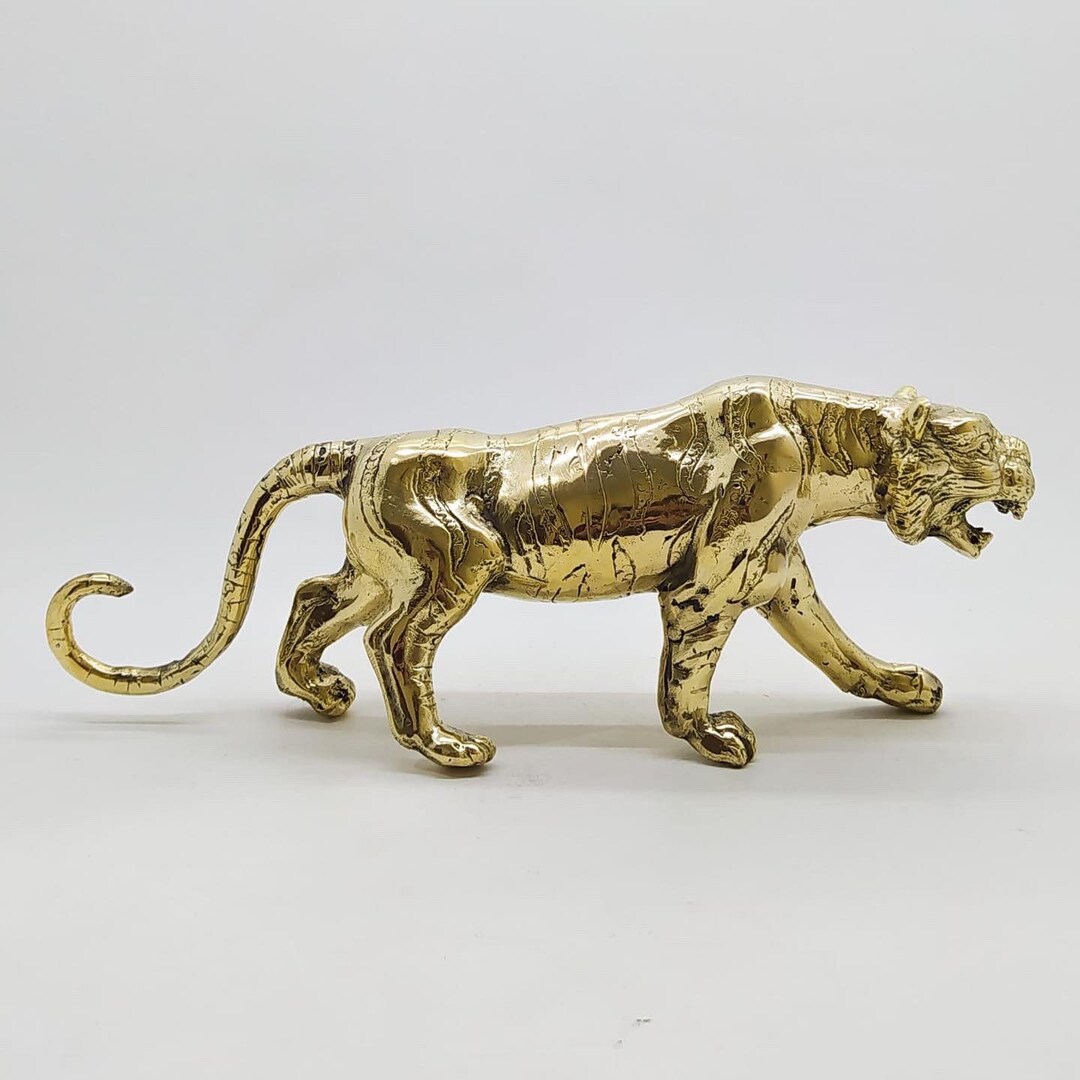 Golden Tiger Statue: Solid Metal Figurine (45cm) - Etsy