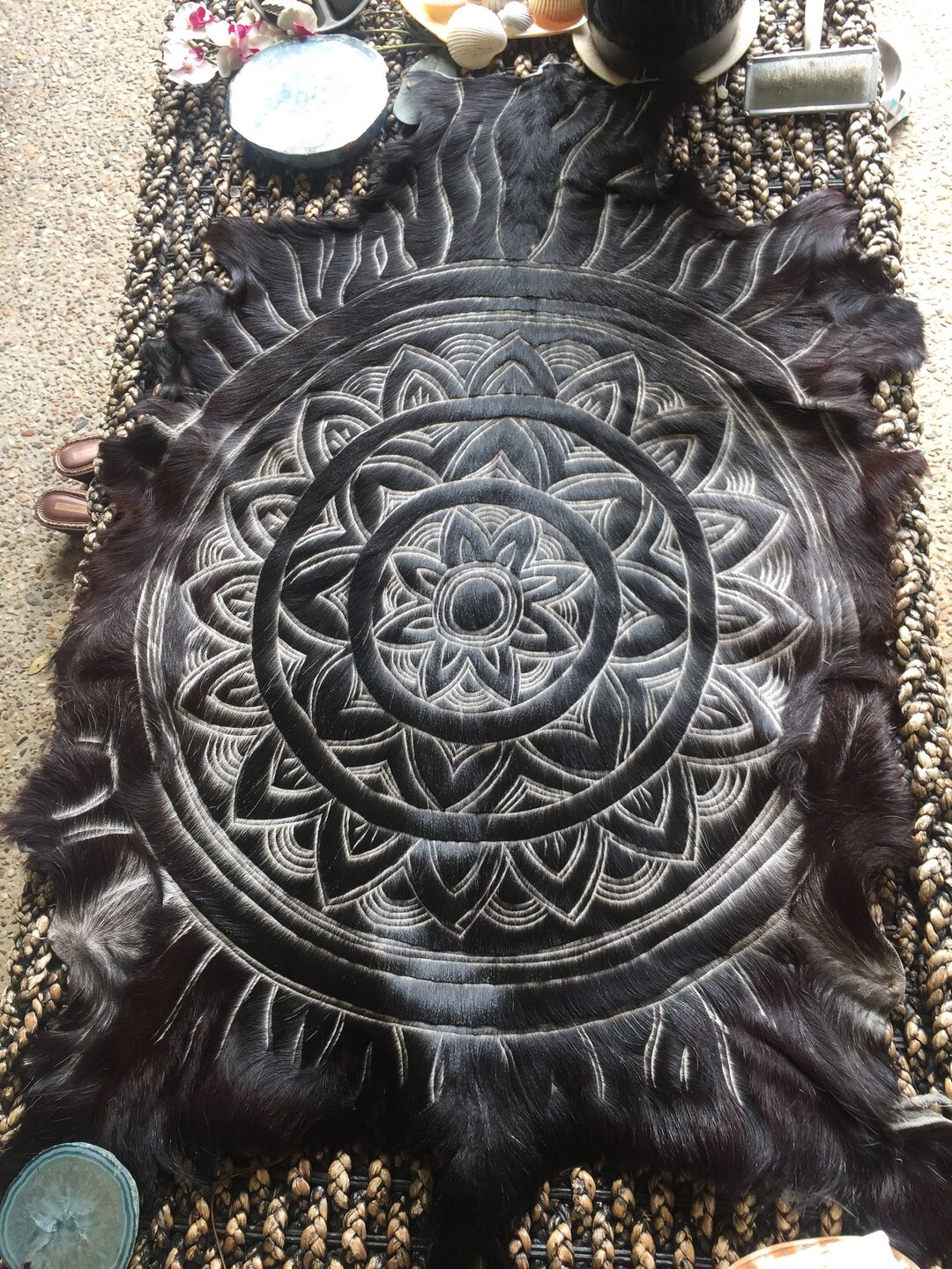Handcarved Mandala Design Goat Hide - Etsy