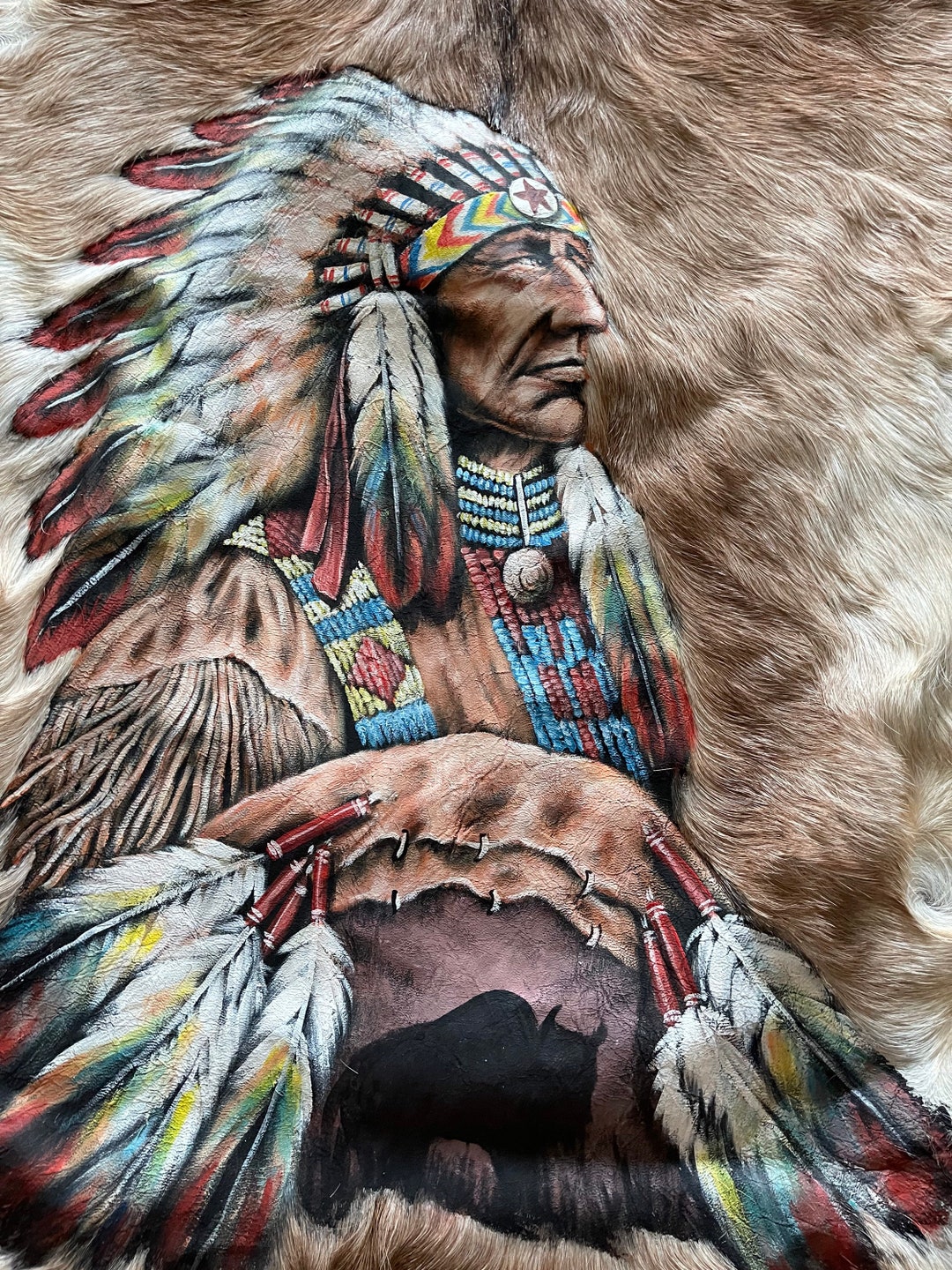 Hand Painted Big Chief Goat Hide - Etsy
