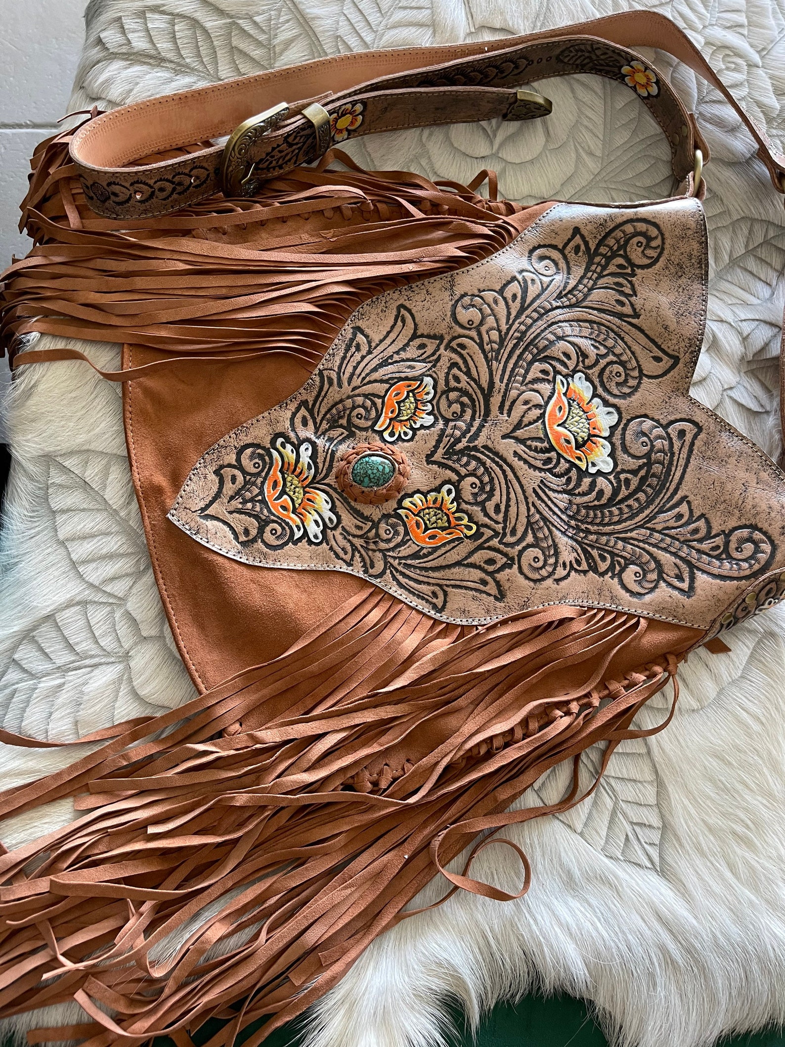 Handtooled Leather and Suede Bag - Etsy