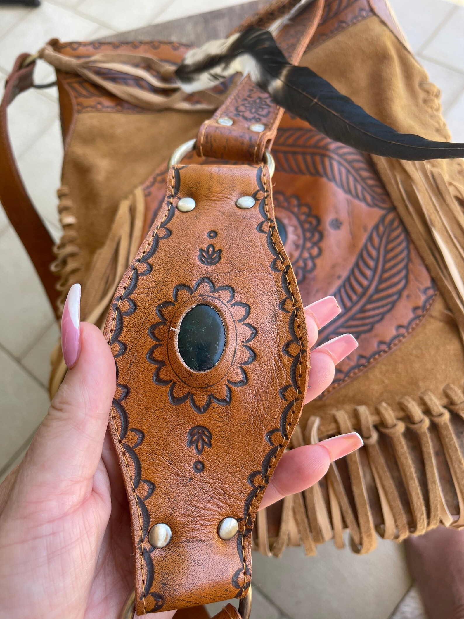Hand Tooled Toffee Coloured Suede Fringed Bag | Etsy
