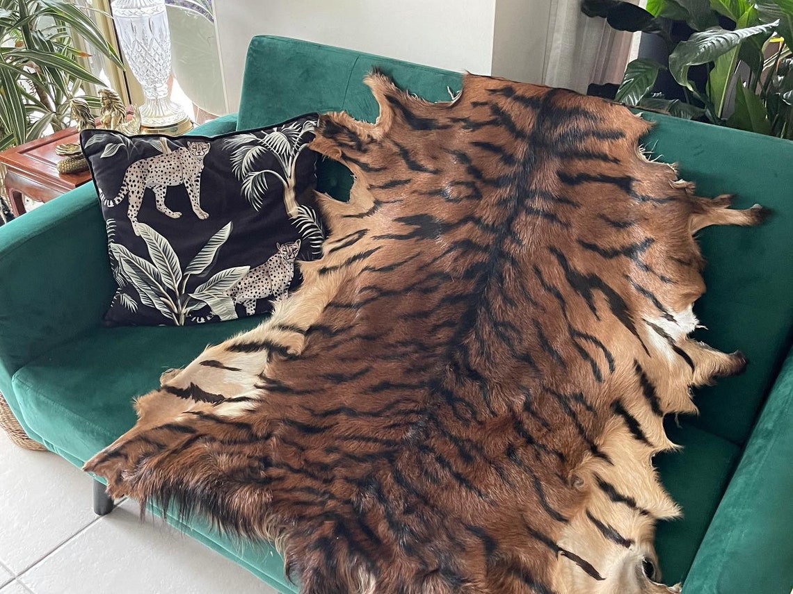 Hand Painted Goat Hide. Tiger Print. - Etsy