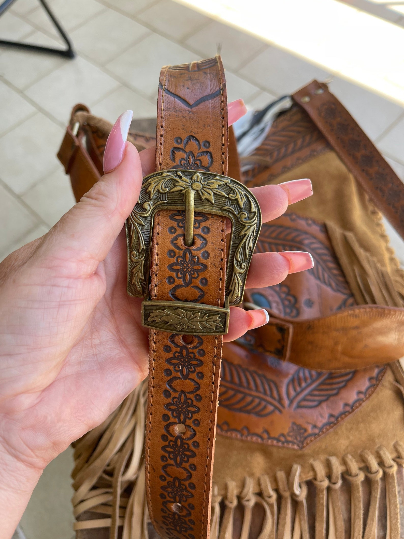 Hand Tooled Toffee Coloured Suede Fringed Bag - Etsy