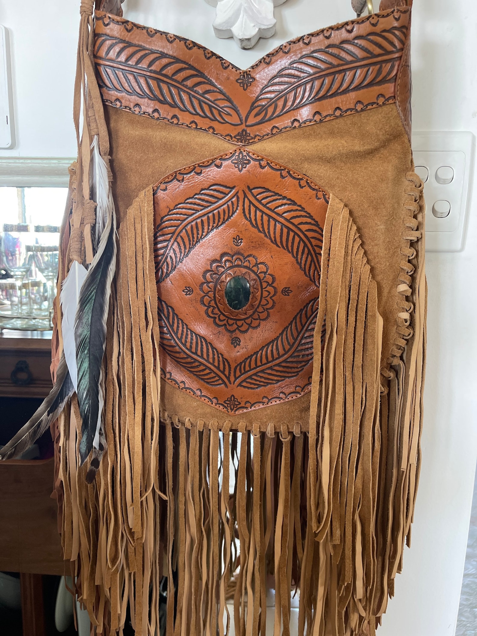 Hand Tooled Toffee Coloured Suede Fringed Bag | Etsy