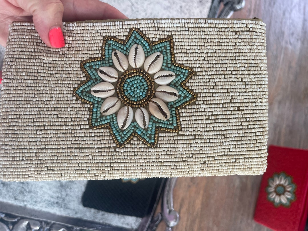 Hand Beaded Flower Purse With Wrist Strap - Etsy