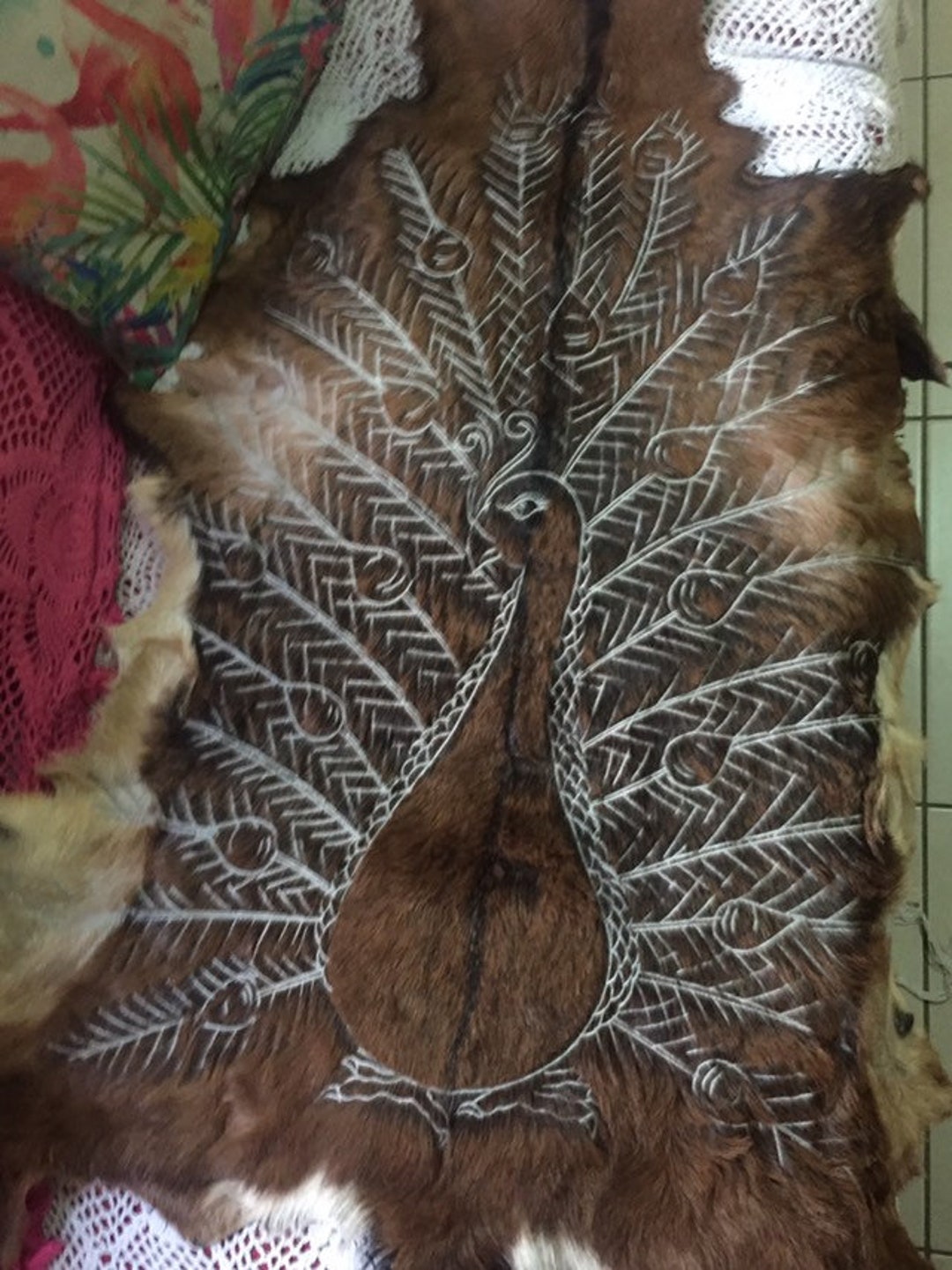 Peacock Design Handcarved Goat Skin - Etsy