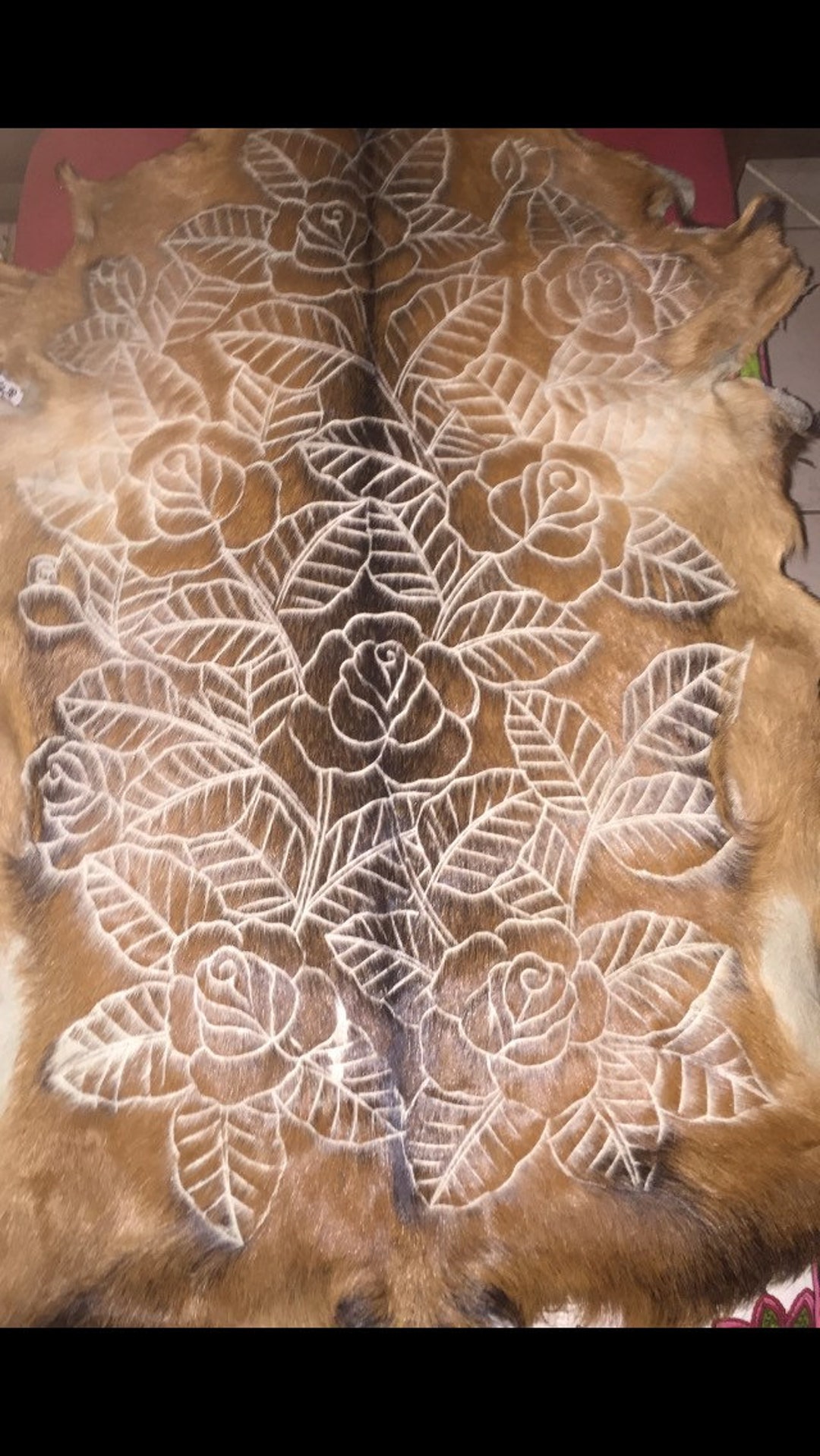 Rose Design. Hand Carved Boho Themed Goat Skin - Etsy