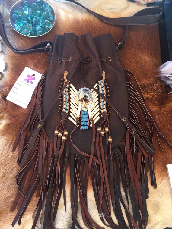 Brown leather /bone bag | Etsy