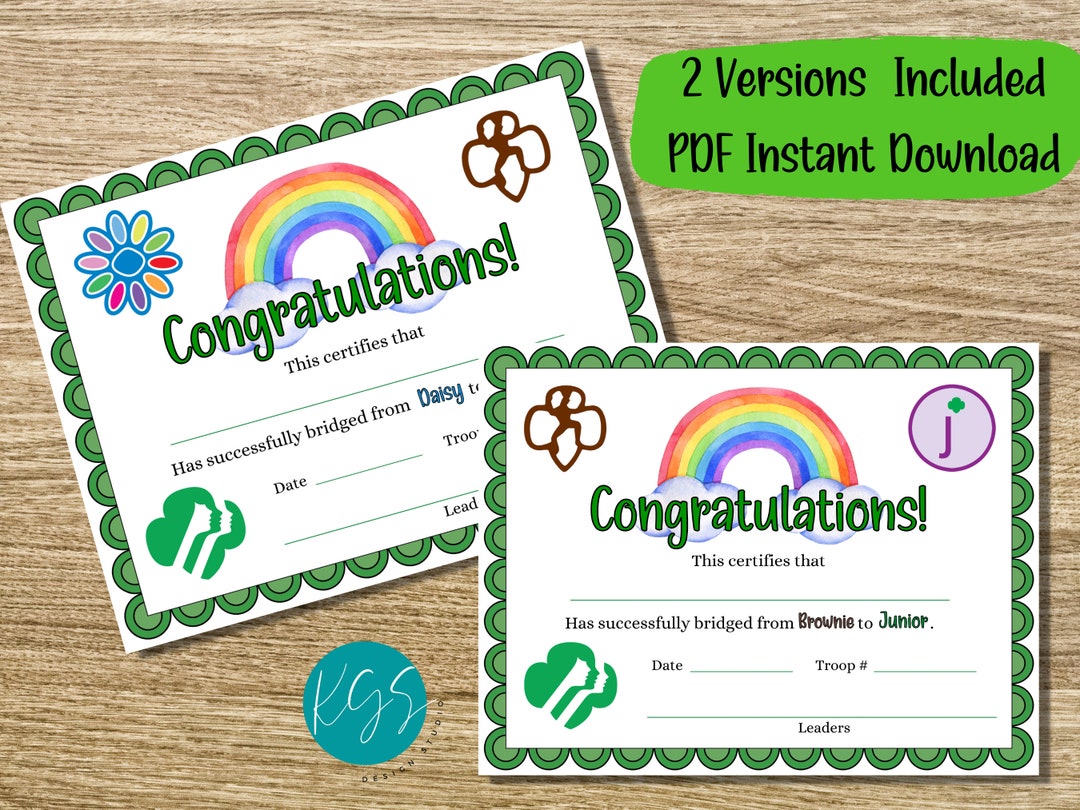 Girl Scout Bridging Certificate, Daisy to Brownie, Brownie to Junior ...