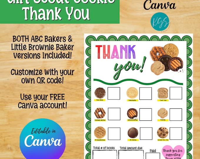 Girl Scout Cookie Thank You Card Receipt, Editable Canva Template ...