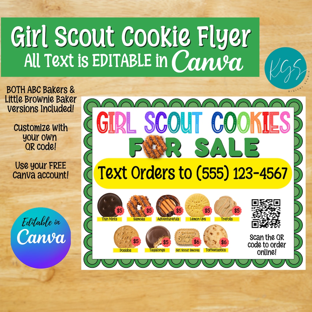 Girl Scout Cookie Sales Flyer, Editable Canva Template, Editable Cookie ...