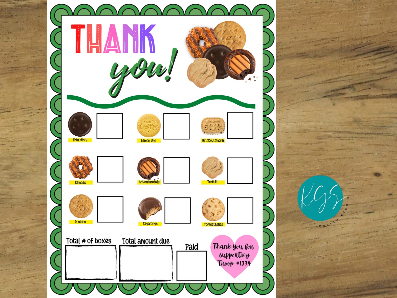 Girl Scout Cookie Thank You Card Receipt Editable Canva - Etsy