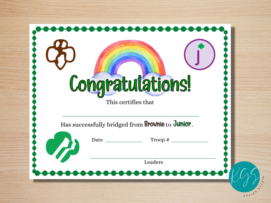 Girl Scout Bridging Certificate Daisy to Brownie Brownie to - Etsy