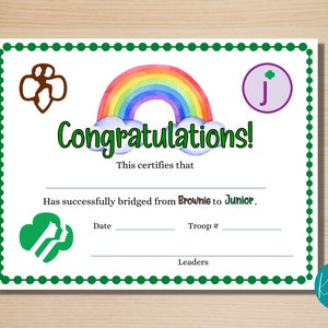 Girl Scout Bridging Certificate, Daisy to Brownie, Brownie to Junior ...