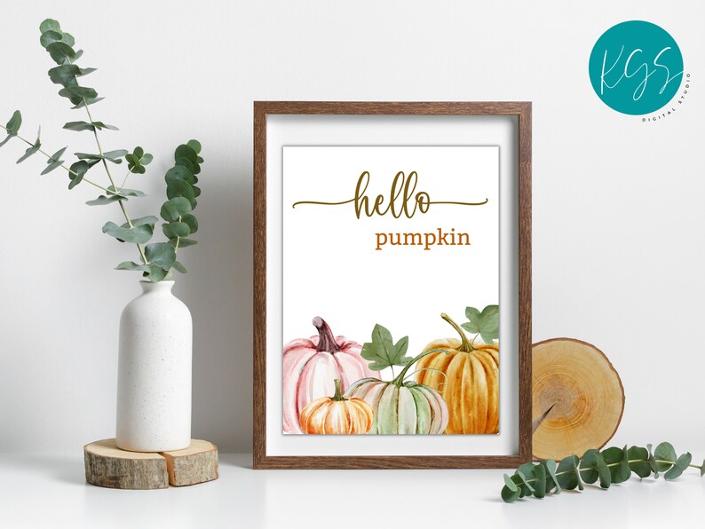 Pumpkin Wall Decor Printable, Hello Pumpkin Home Decor, Autumn Home ...