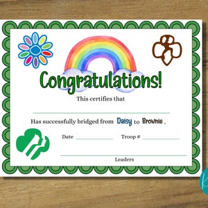 Girl Scout Bridging Certificate, Daisy to Brownie, Brownie to Junior ...