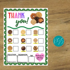 Girl Scout Cookie Thank You Card Receipt, Editable Canva Template ...