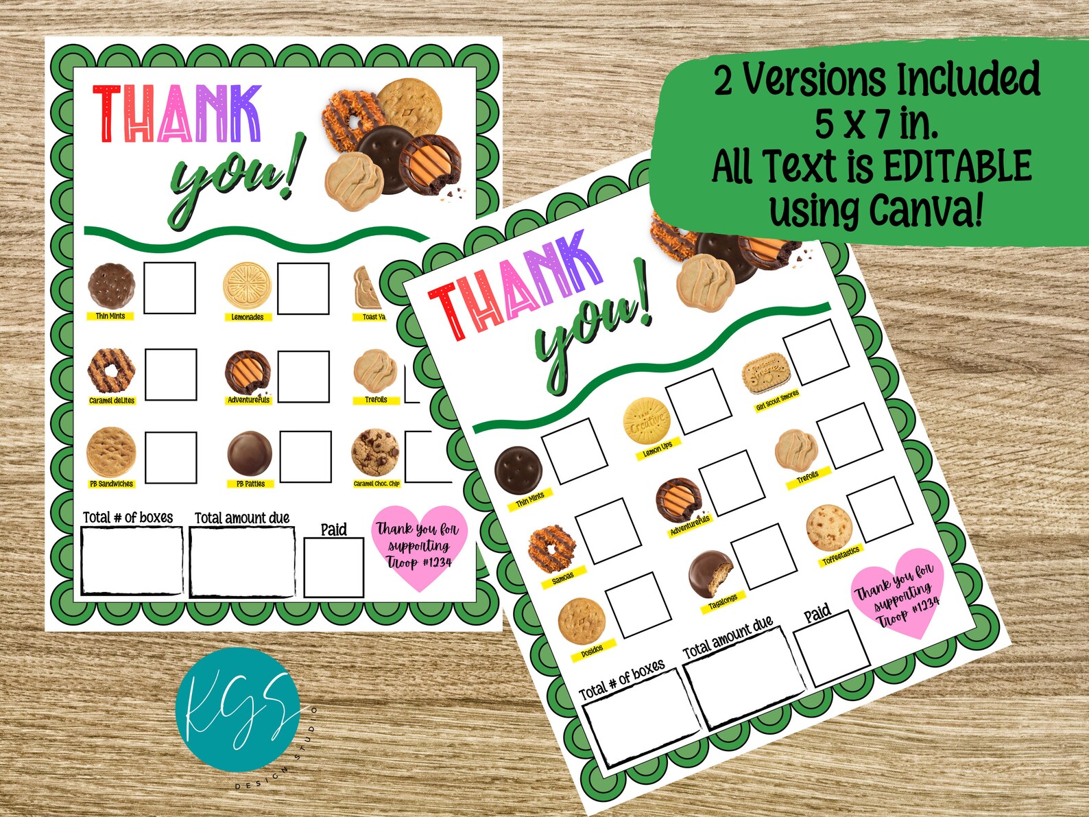 Girl Scout Cookie Thank You Card Receipt Editable Canva - Etsy