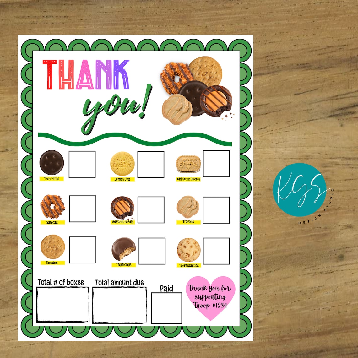 Girl Scout Cookie Thank You Card Receipt, Editable Canva Template ...
