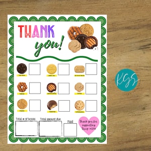 Girl Scout Cookie Thank You Card Receipt, Editable Canva Template ...