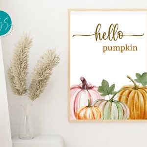 Pumpkin Wall Decor Printable, Hello Pumpkin Home Decor, Autumn Home ...