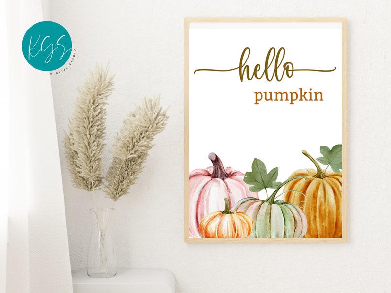 Pumpkin Wall Decor Printable, Hello Pumpkin Home Decor, Autumn Home ...
