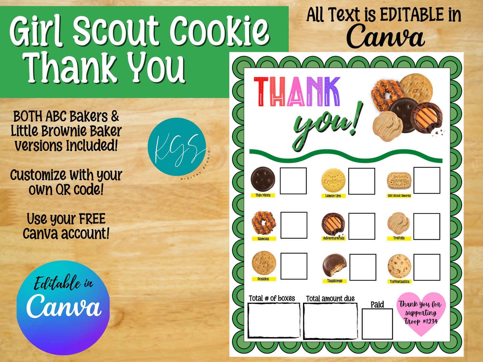 Girl Scout Cookie Thank You Card Receipt Editable Canva - Etsy