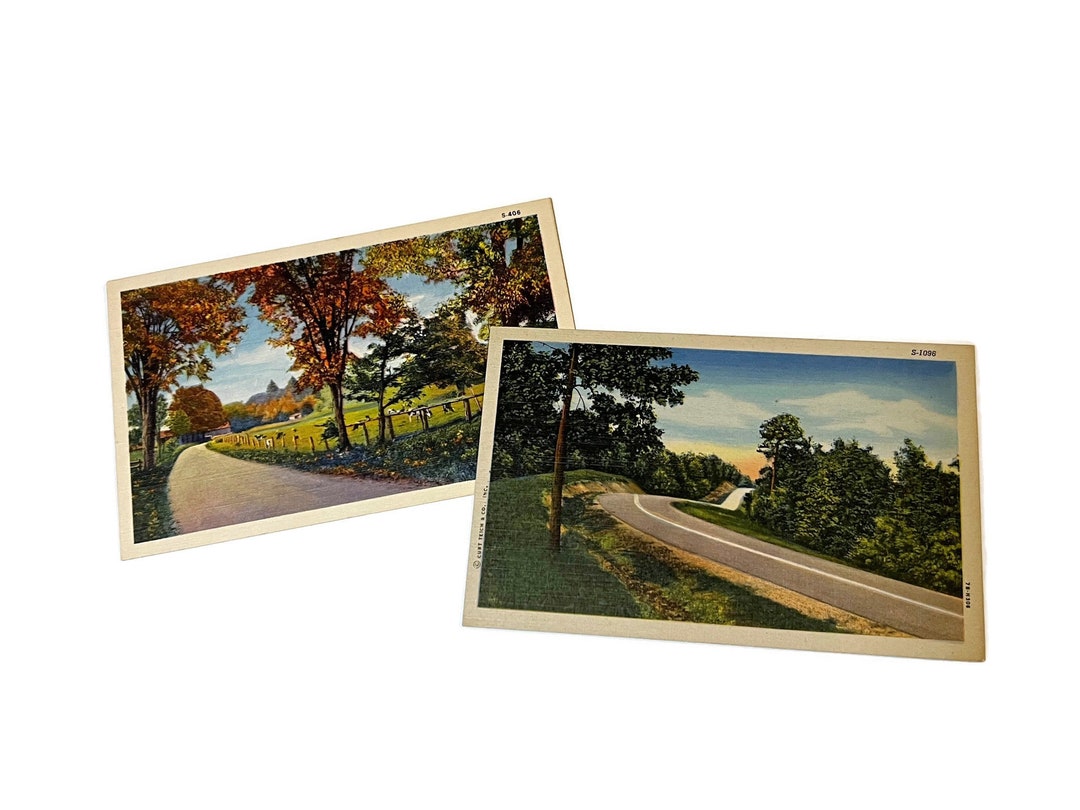 2 Vintage Linen Postcards Country Roads 1950's Souvenir Rural America ...