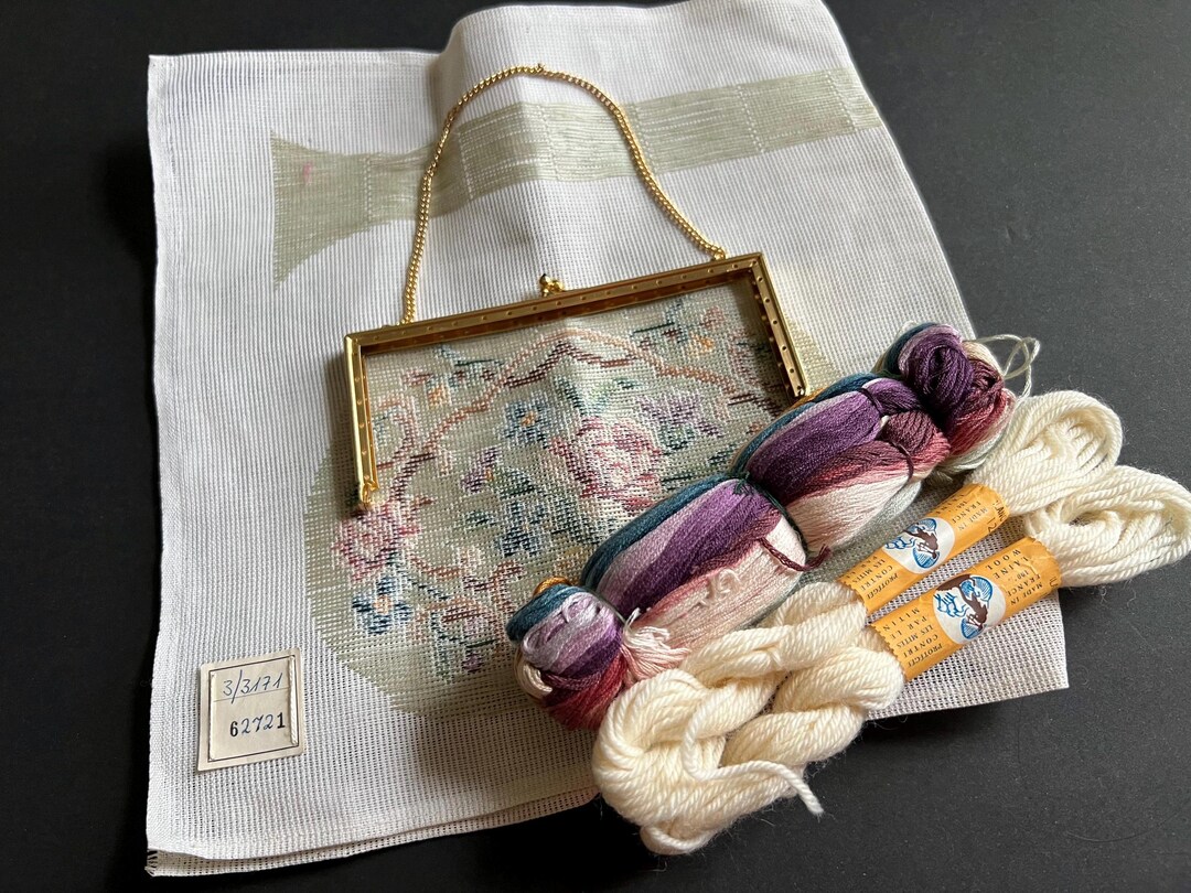 Vintage Needlepoint Petit Point Lindhorst Purse Kit With Canvas, Metal ...