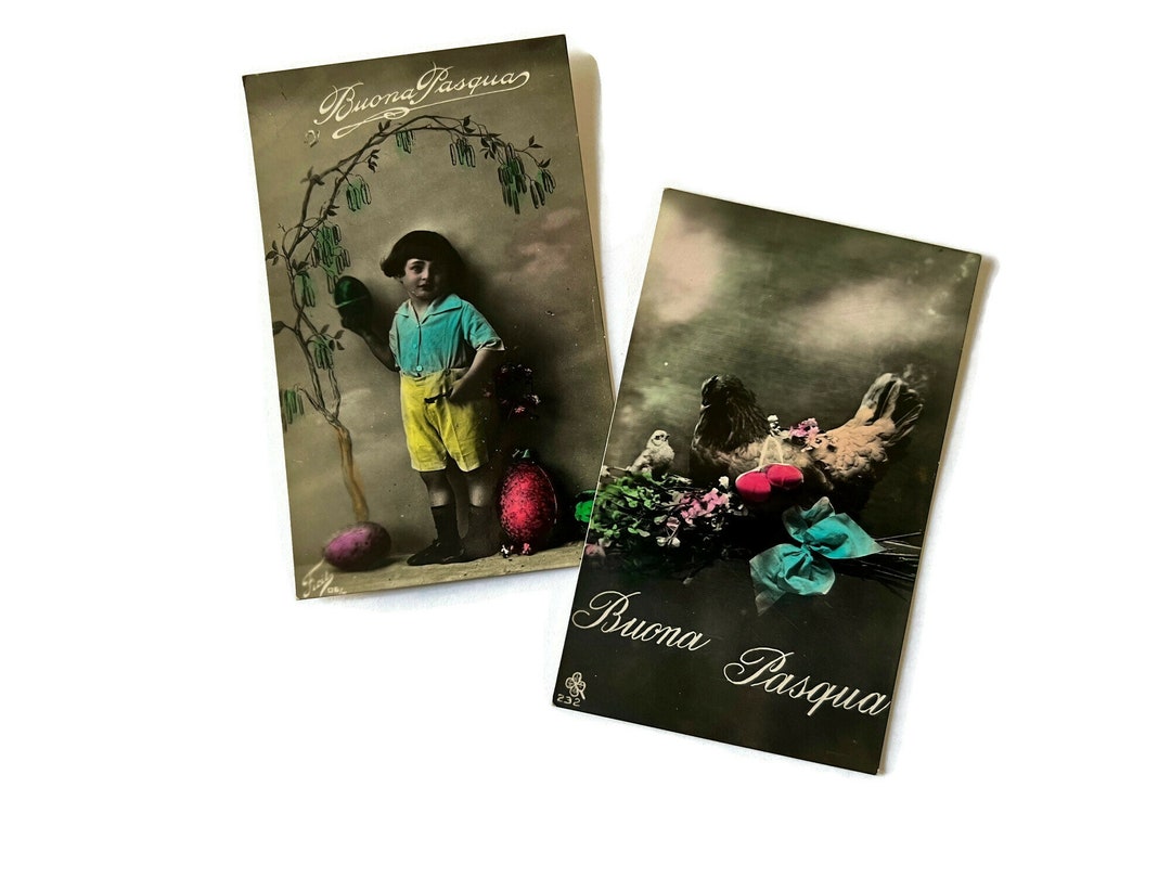 2 Antique Postcards Italian Easter Cards Unused Buona Pasqua Hand ...